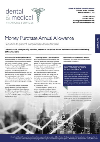 Money purchase annual allowance - Dental & Medical