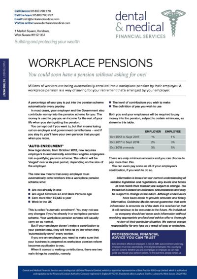 Workplace pensions - Dental & Medical