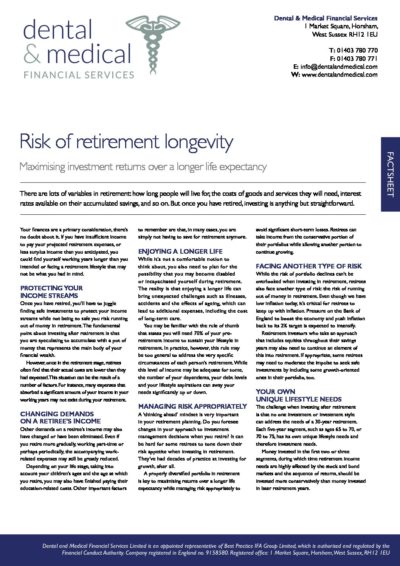 Risk of retirement longevity - Dental & Medical