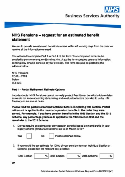 Member Partial Retirement Estimate Request Form - Dental & Medical