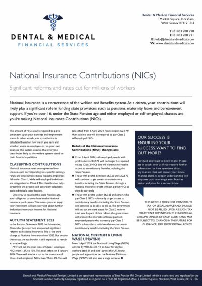 National Insurance Contributions (NICs) - Dental & Medical