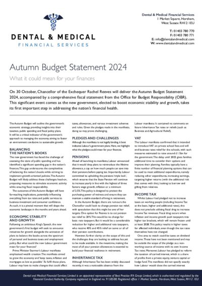 Autumn Budget Statement 2024 - Dental & Medical
